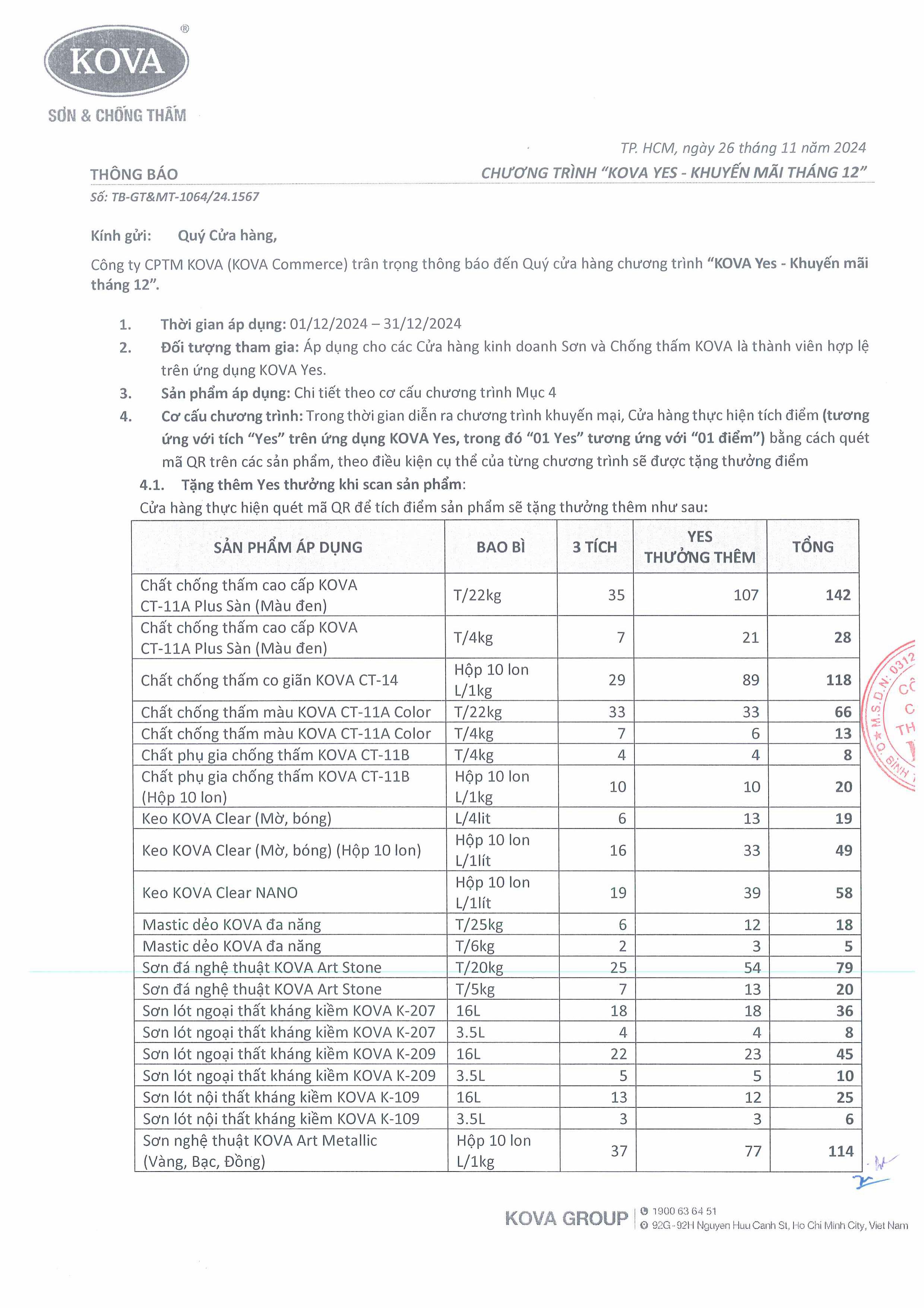 KOVA YES - KHUYẾN MÃI THÁNG 12